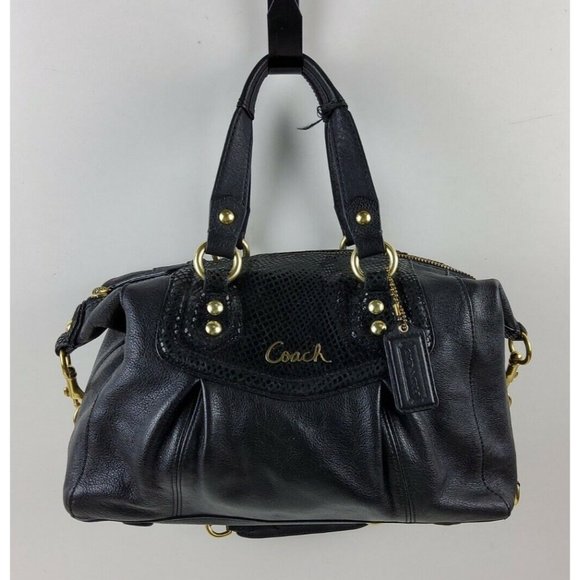 Coach | Bags | Coach Ashley Black Leather Python Snakeskin Satchel ...
